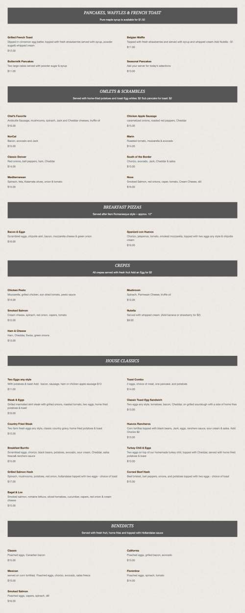 Toast Restaurant menu in Novato, California, USA