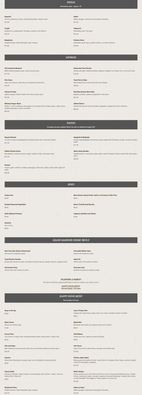 Toast Restaurant menu in Novato, California, USA