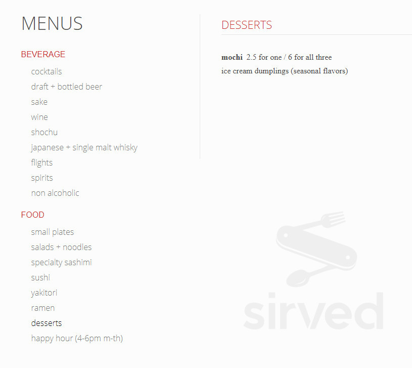 Two Ten Jack menu in Nashville, Tennessee, USA