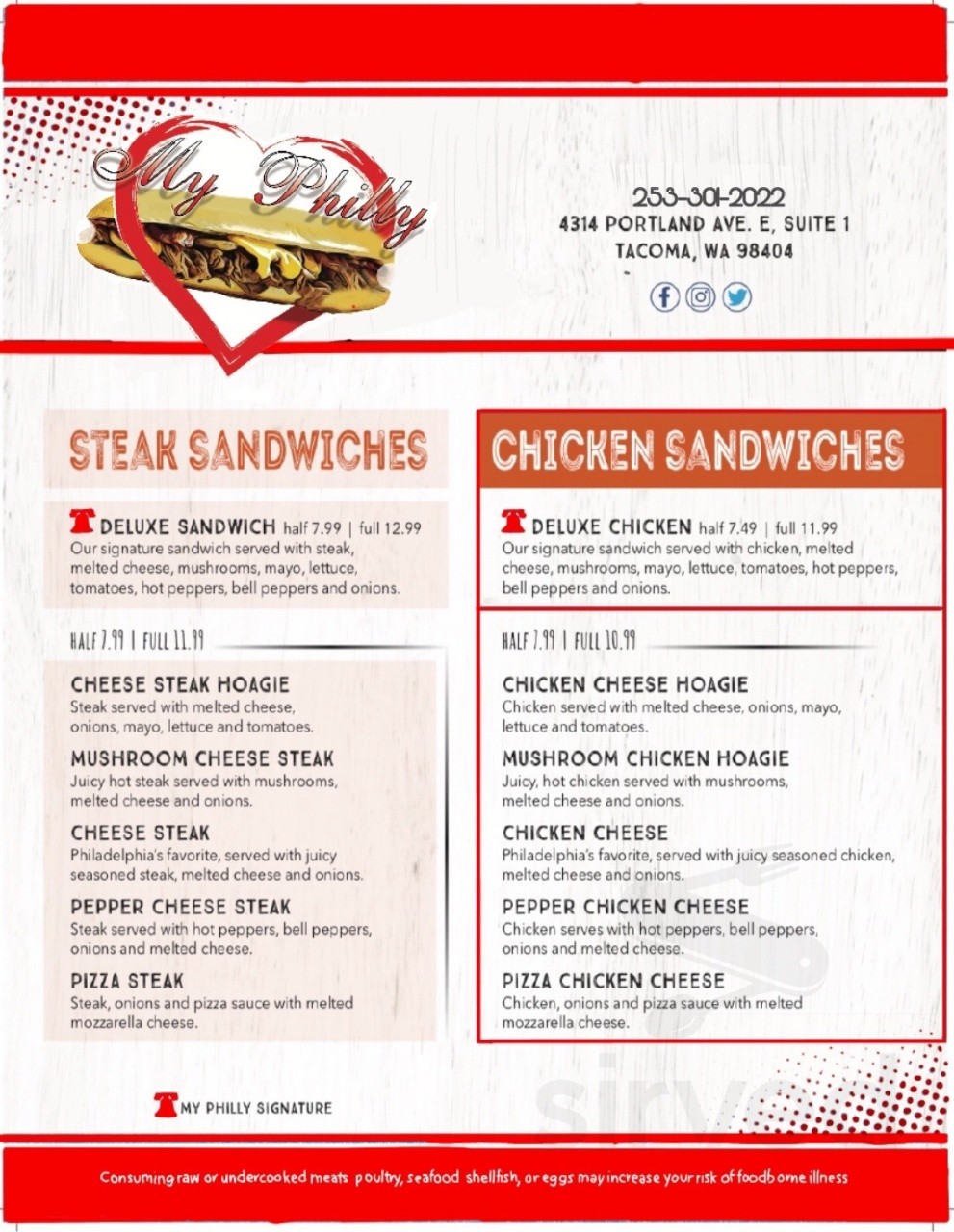 My Philly menu in Tacoma, Washington, USA