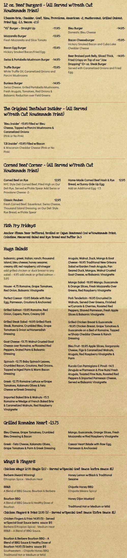 The Yelling Goat menu in Lancaster, New York, USA