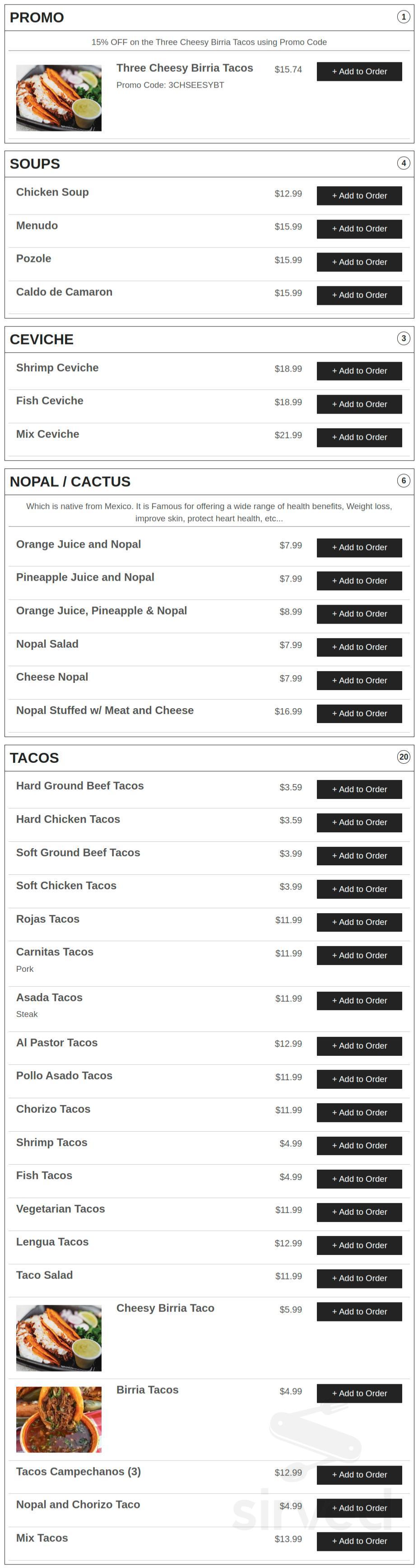 Tacos Rojas menu in Salem, Virginia, USA