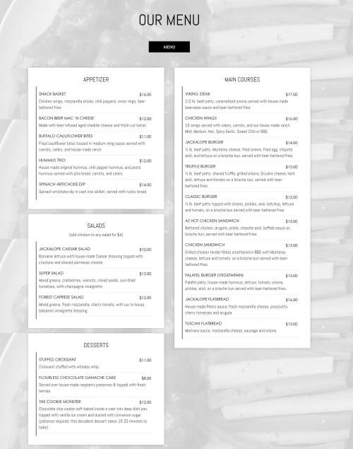 Jackalope Gastropub menu in Phoenix, Arizona, USA