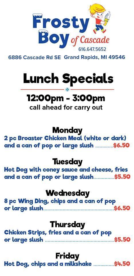 Frosty Boy of Cascade menu in Grand Rapids, Michigan, USA