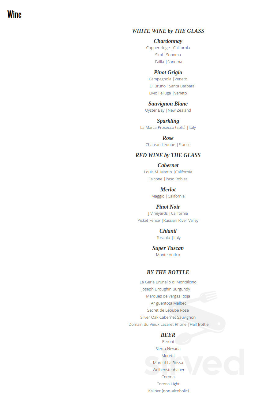 Beech Street Cafe menu in Pacific Palisades, California, USA