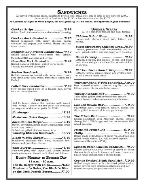 Bean Town Grill menu in Fairmont, Minnesota, USA