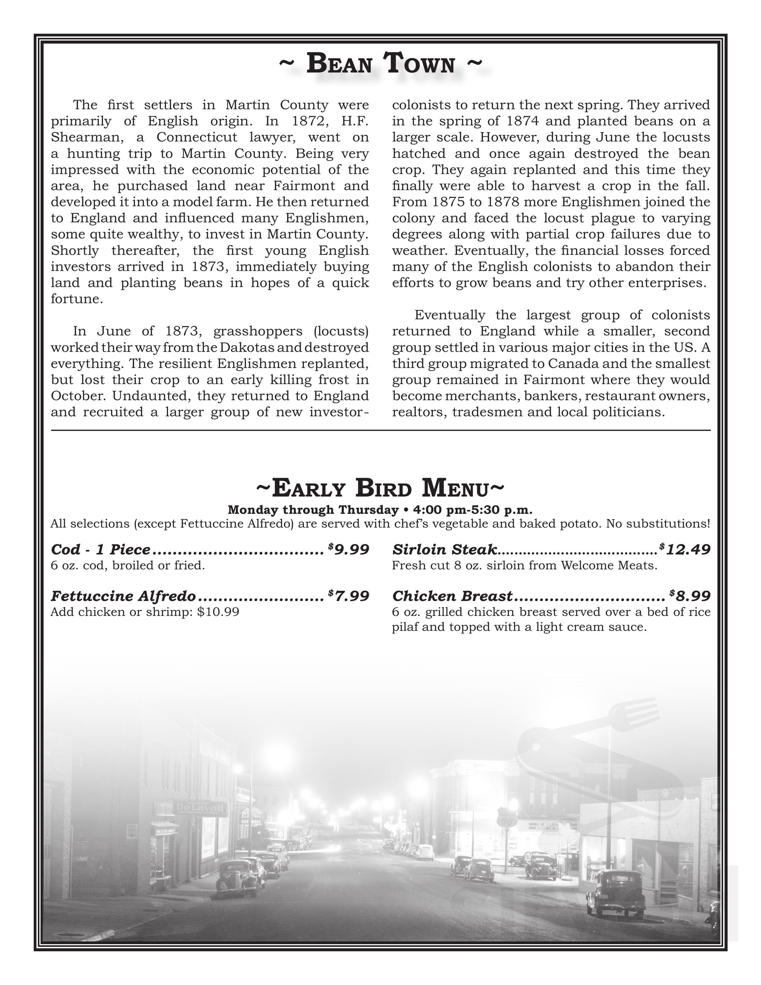 Bean Town Grill menus in Fairmont, Minnesota, United States