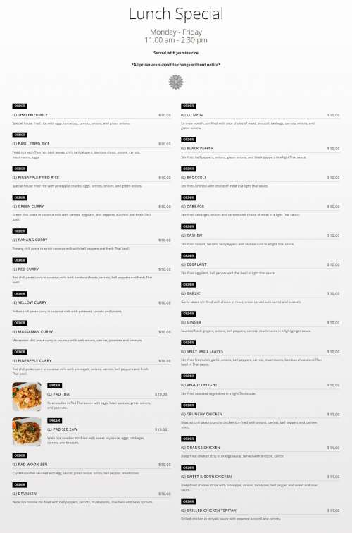 Thailicious Restaurant menu in Jackson, Mississippi, USA