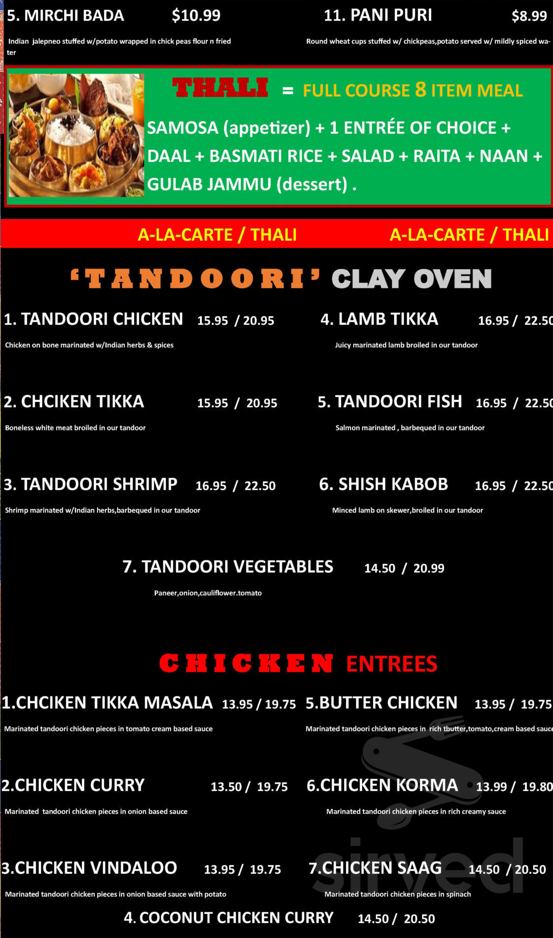 Menu - Los Angeles CA's Bollywood Bites | Sirved