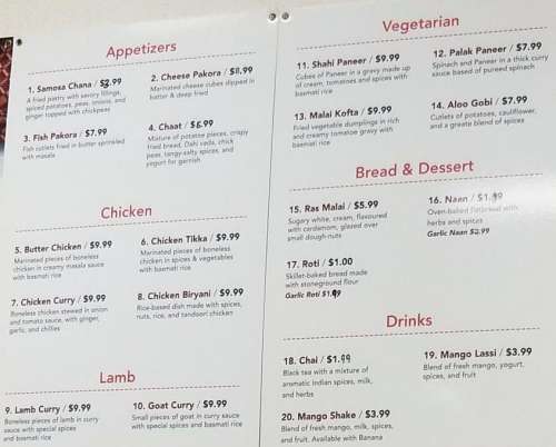 Standard Sweets & Spices menu in Fresno, California, USA