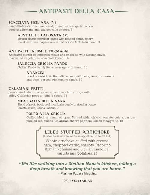 Casa Santo Stefano menu in Tampa, Florida, USA