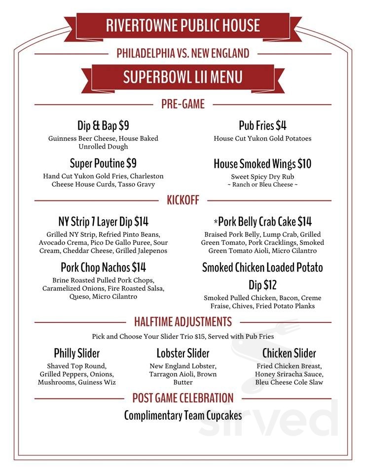 Rivertowne Public House menu in Mt Pleasant, South Carolina, USA