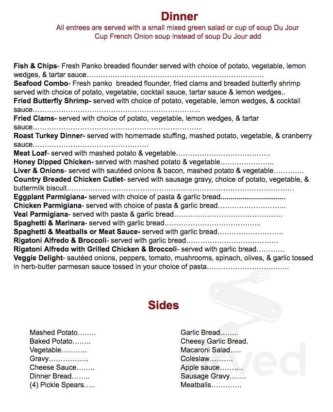 Dad's Copake Diner menu in Copake, New York, USA