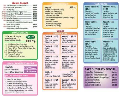 Golden Pine Chinese Restaurant menu in Courtice, Ontario, Canada