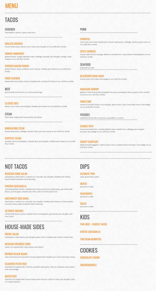 Tacos 4 Life menu in Broken Arrow, Oklahoma, USA