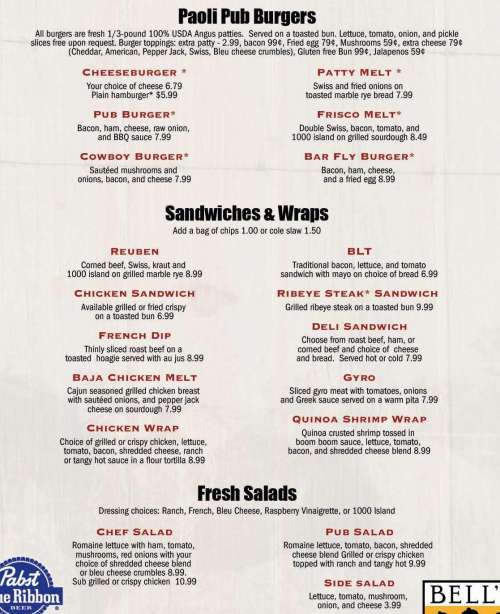 Paoli Pub & Grill menu in Belleville, Wisconsin, USA