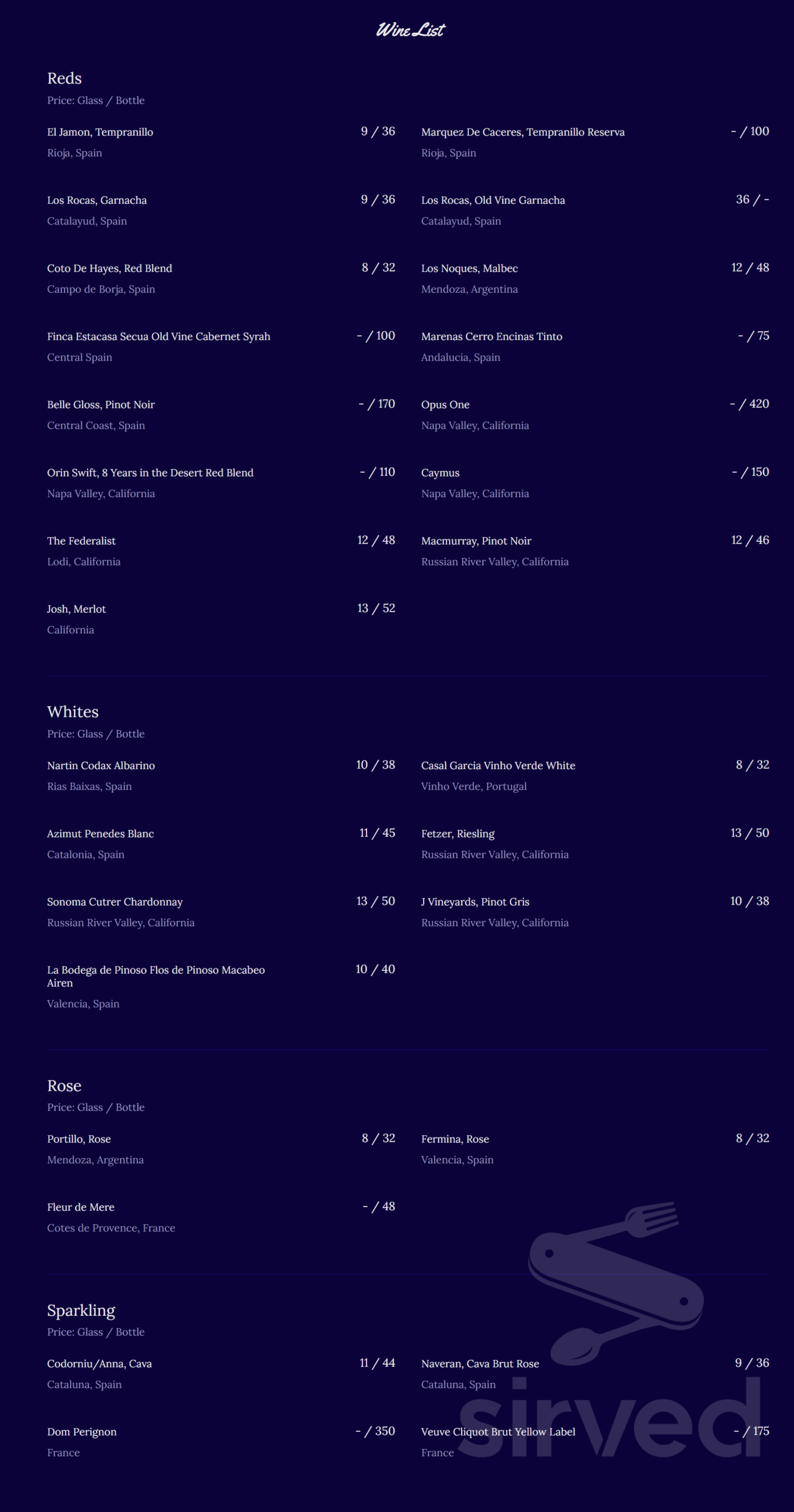 Menu - Chattanooga TN's Paloma Bar de Tapas | Sirved