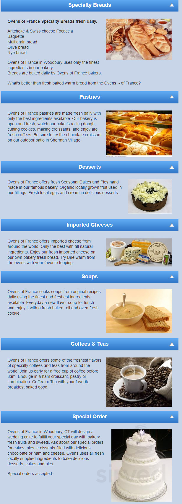 Ovens of France menu in Woodbury, Connecticut, USA