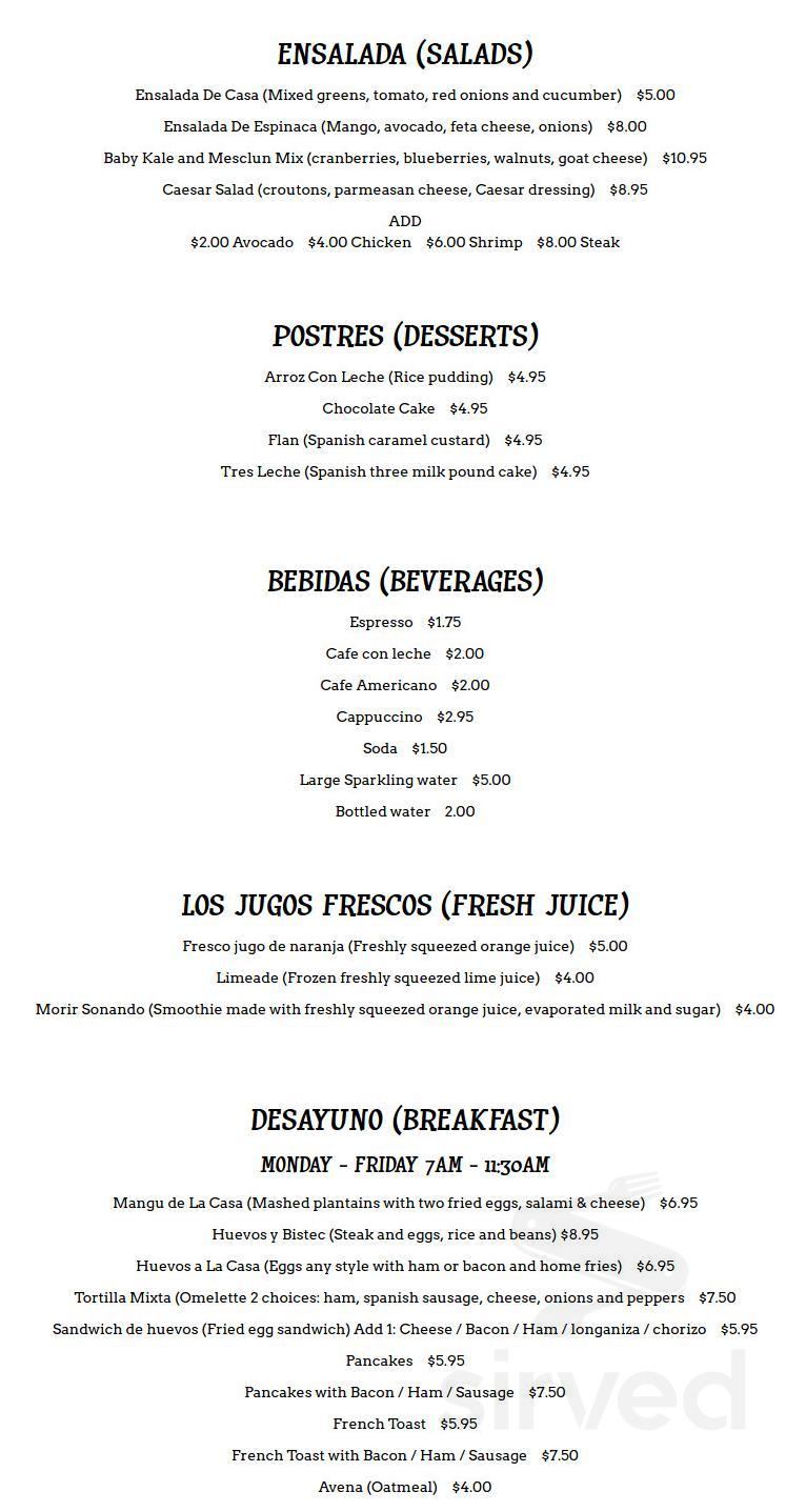 Menu - Hoboken NJ's La Casa | Sirved