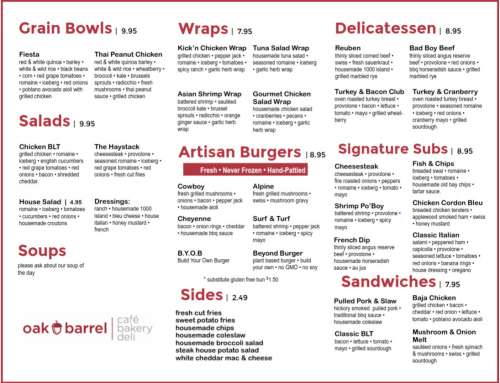 Oak Barrel Cafe menu in Little Orleans, Maryland, USA