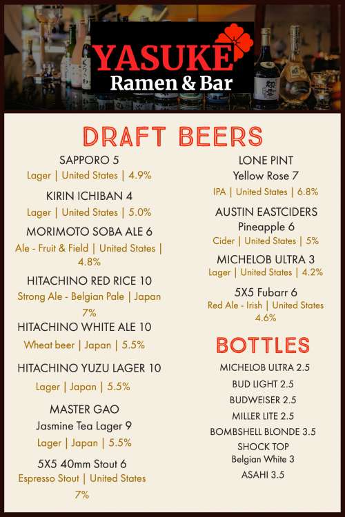 Yasuke Ramen & Bar menu in McAllen, Texas, USA