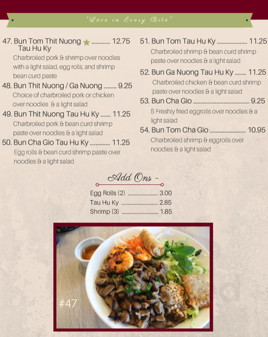 Pho Tam menu in Folsom, California, USA