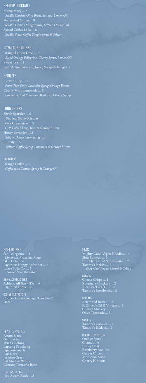 The Watershed menu in Ithaca, New York, USA