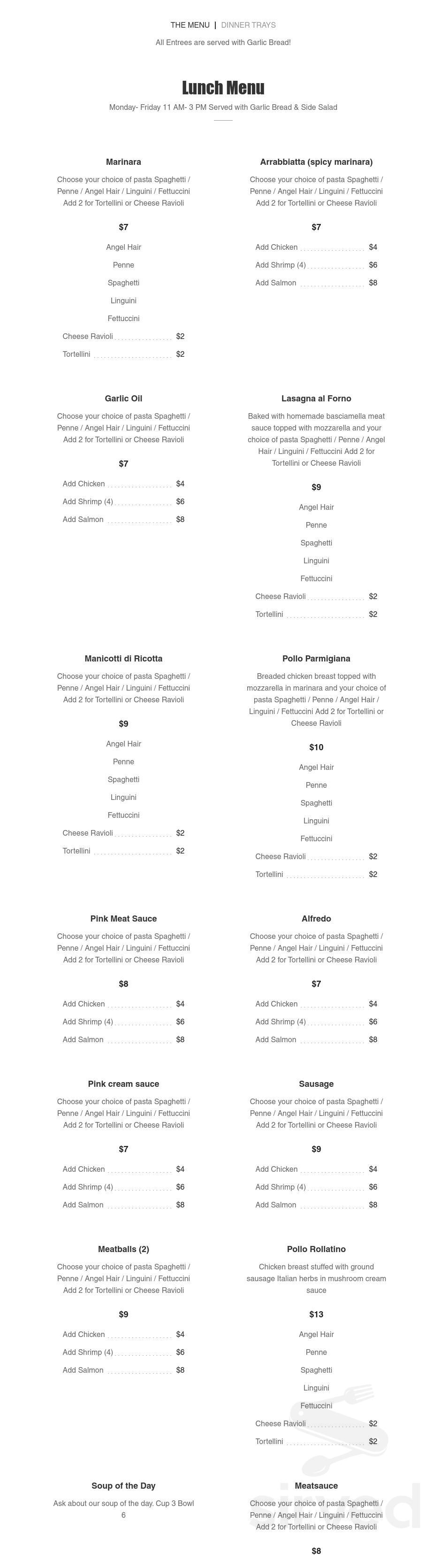 Bellucci's Italian menu in Midlothian, Texas, USA