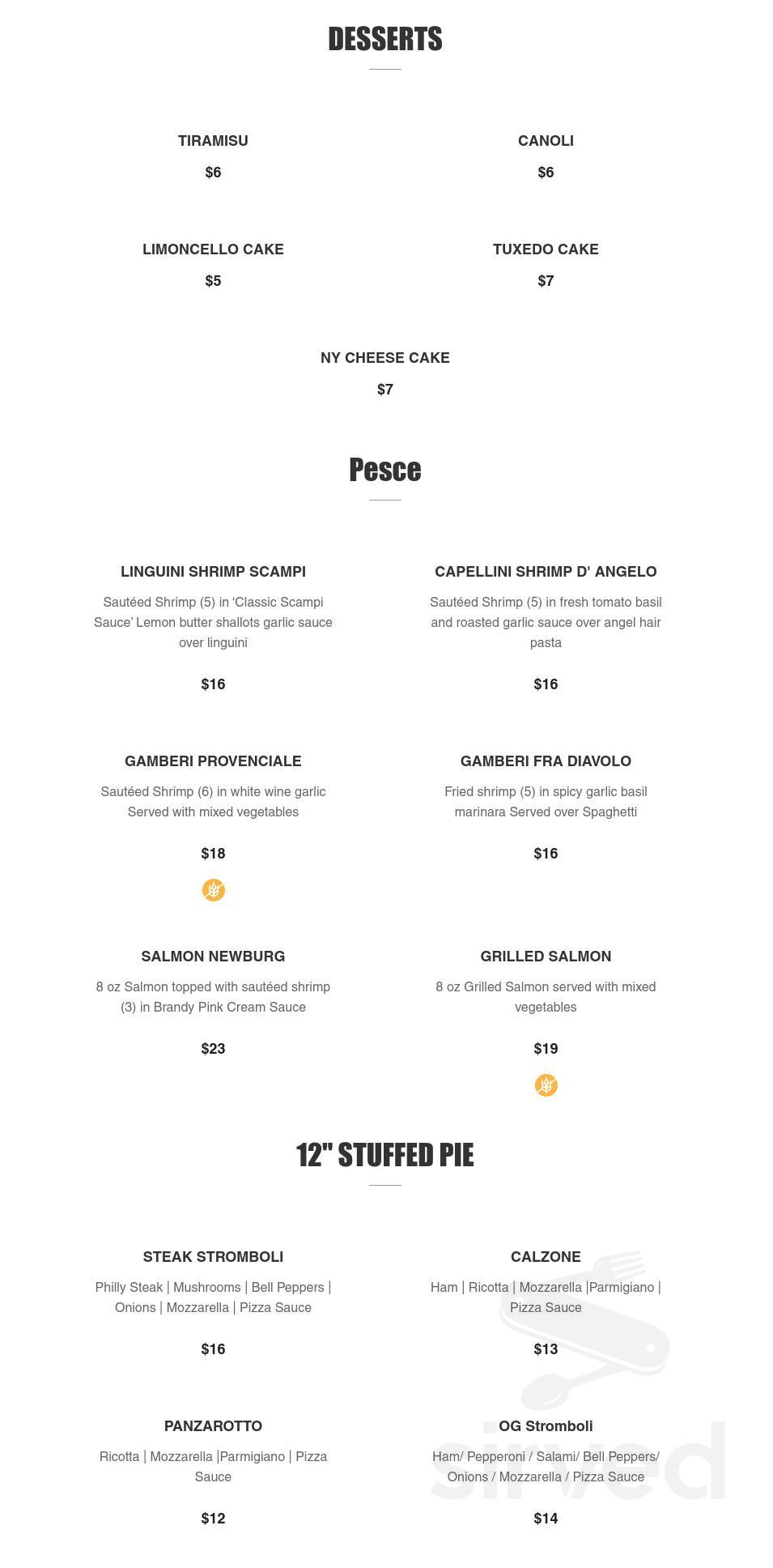 Bellucci's Italian menu in Midlothian, Texas, USA