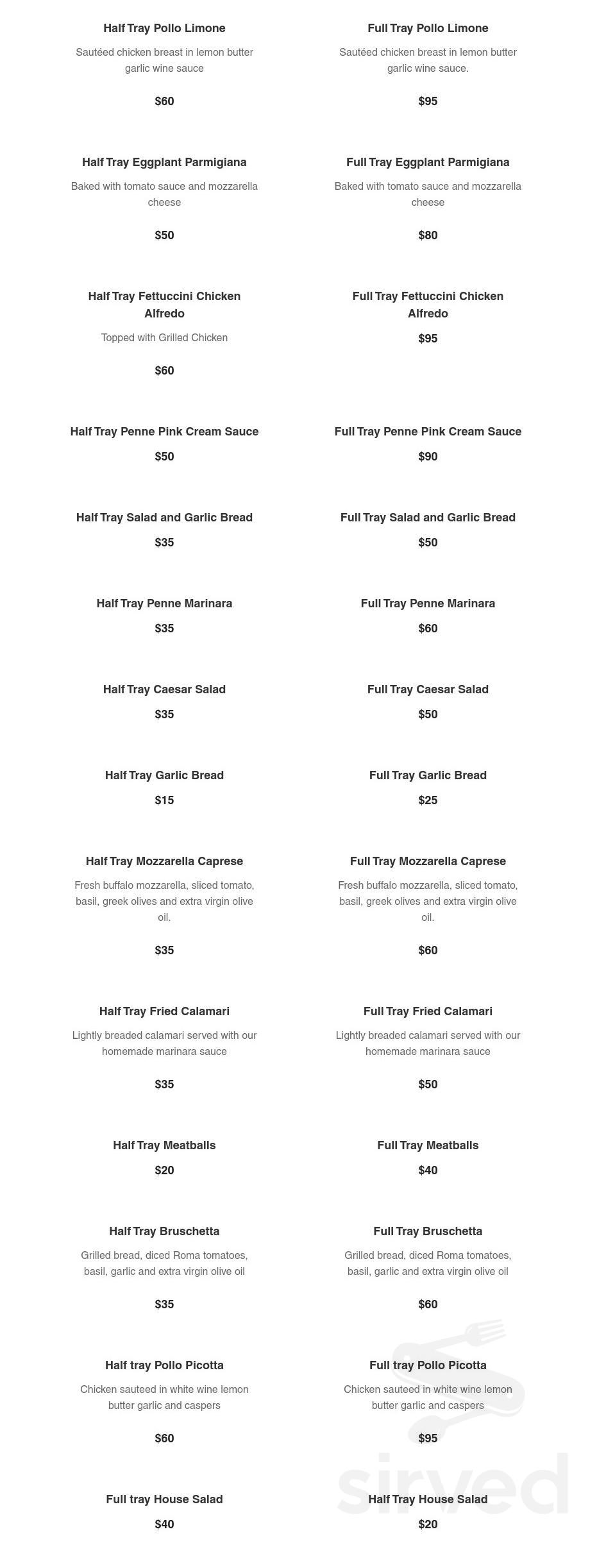 Bellucci's Italian menu in Midlothian, Texas, USA