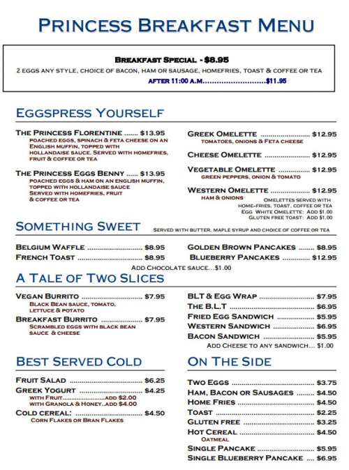 Pharos menu in Tobermory, Ontario, Canada