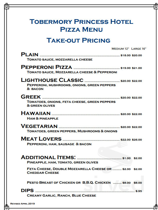 Menu for Pharos in Tobermory, ON | Sirved