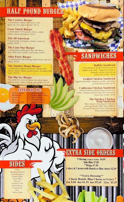 Smokey Rooster bar and grill menu in Corpus Christi, Texas, USA