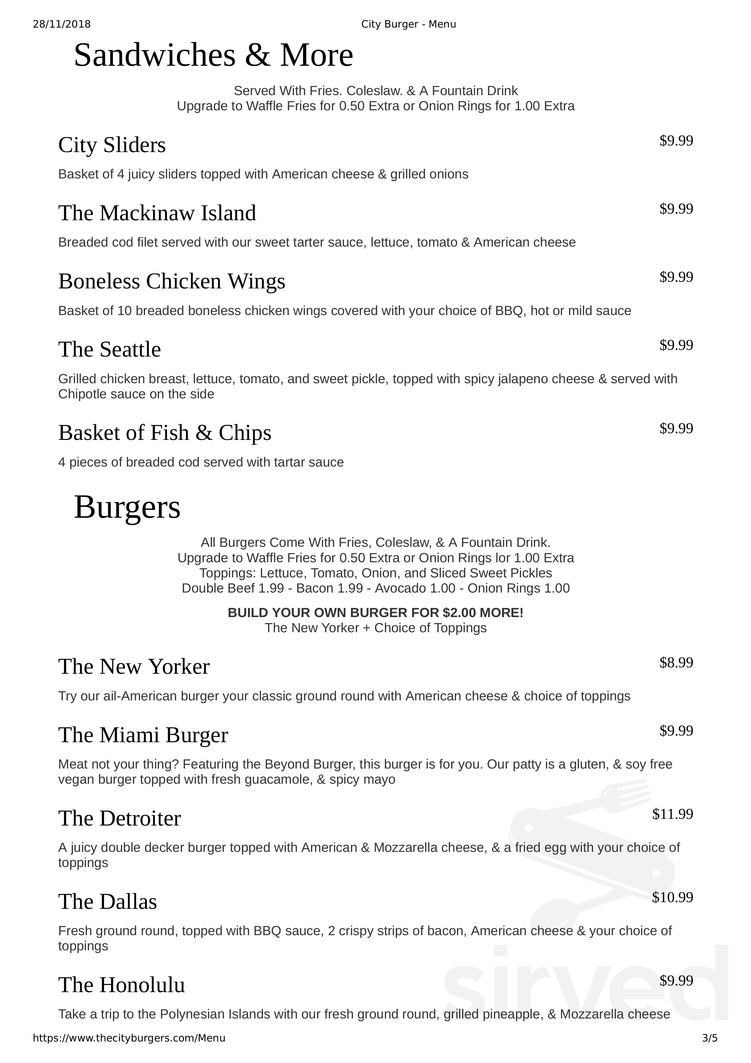 Menu - Warren MI's City Burger | Sirved