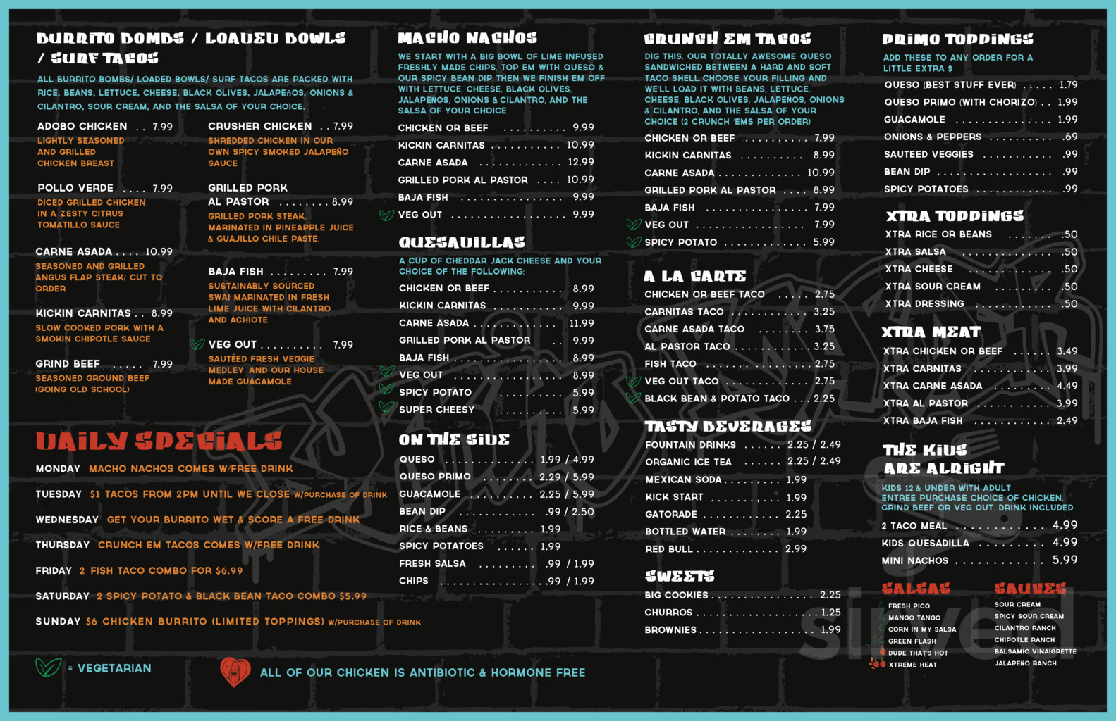 Burrito Boarder Bar, Grill & Games menu in Tallahassee, Florida, USA