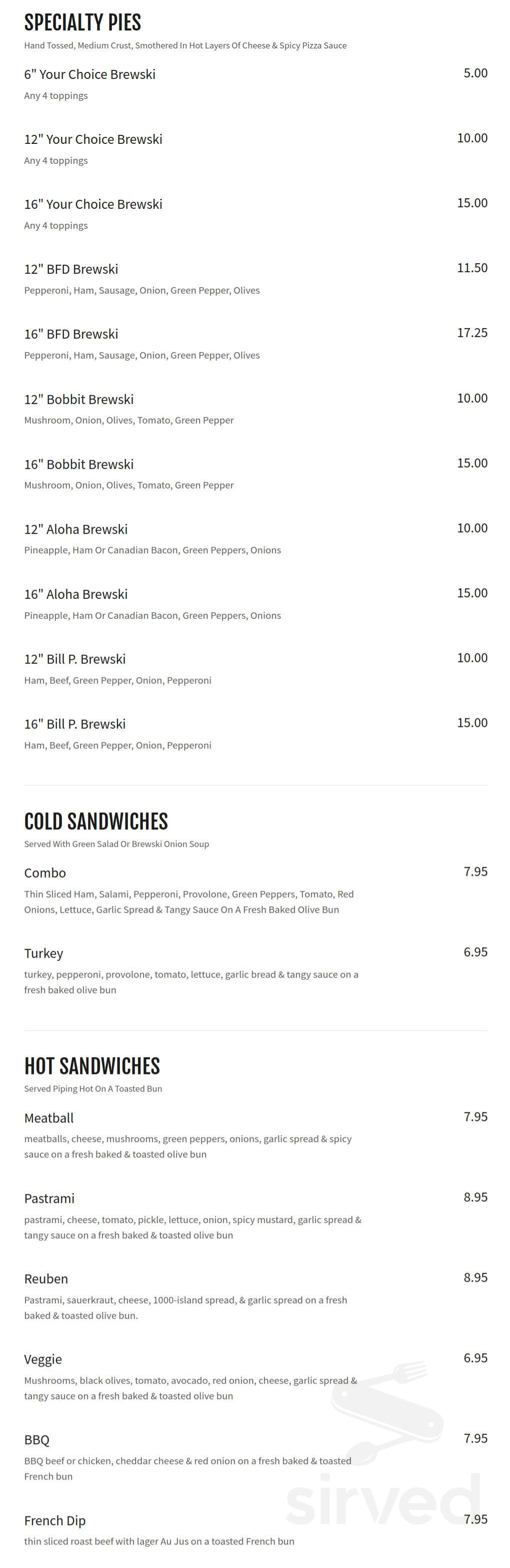 Brewski's menu in Ogden, Utah, USA