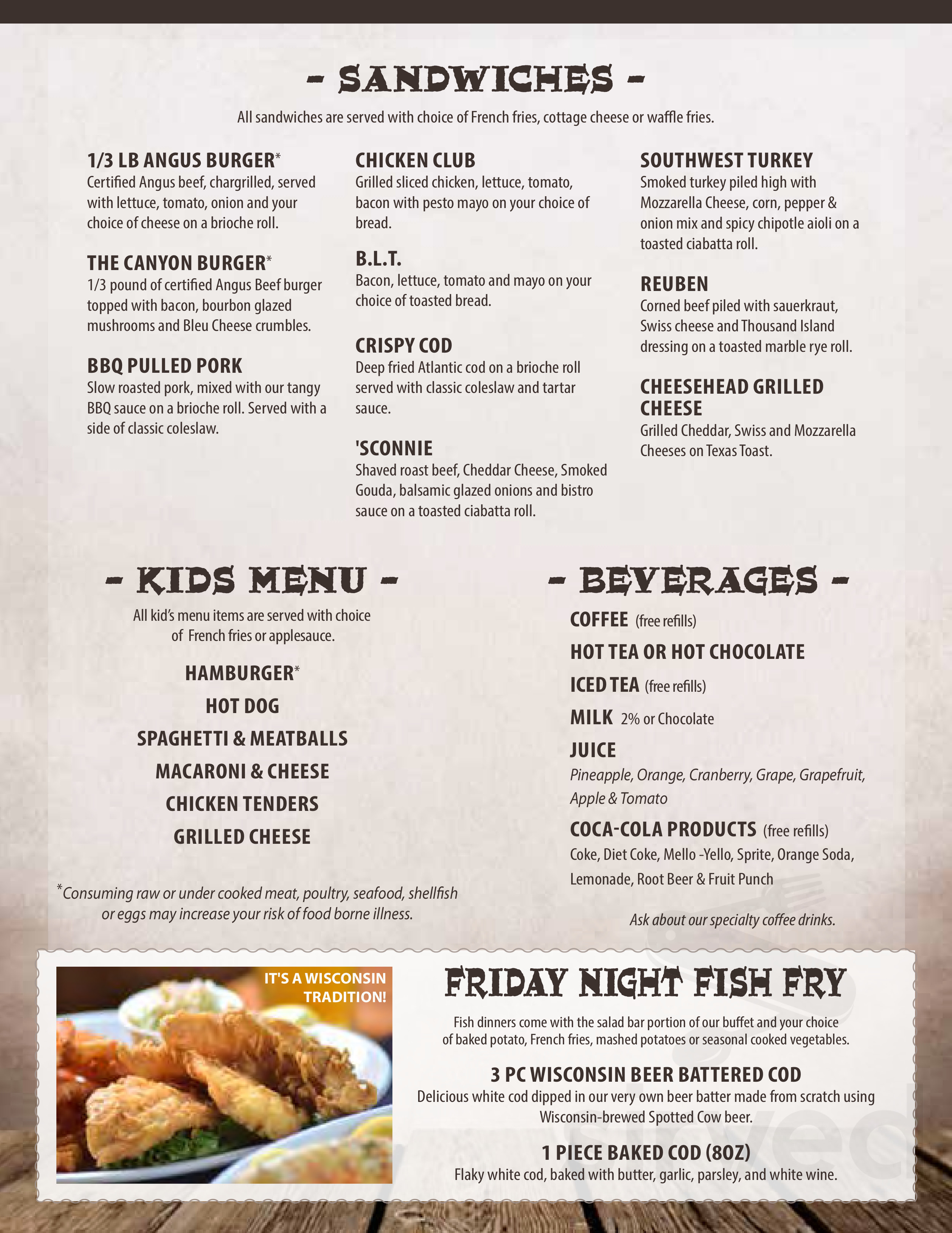 Menu - Wisconsin Dells WI's Wild Canyon Cafe | Sirved