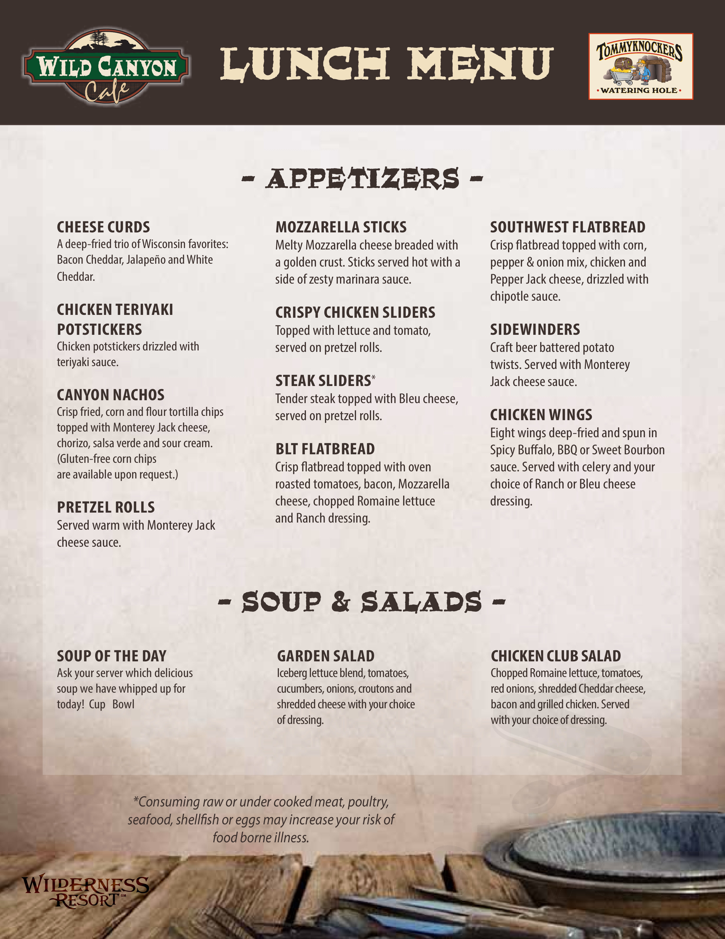 Menu - Wisconsin Dells WI's Wild Canyon Cafe | Sirved