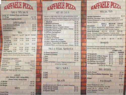 Raffaeles Pizza menu in Phoenix, Arizona, USA