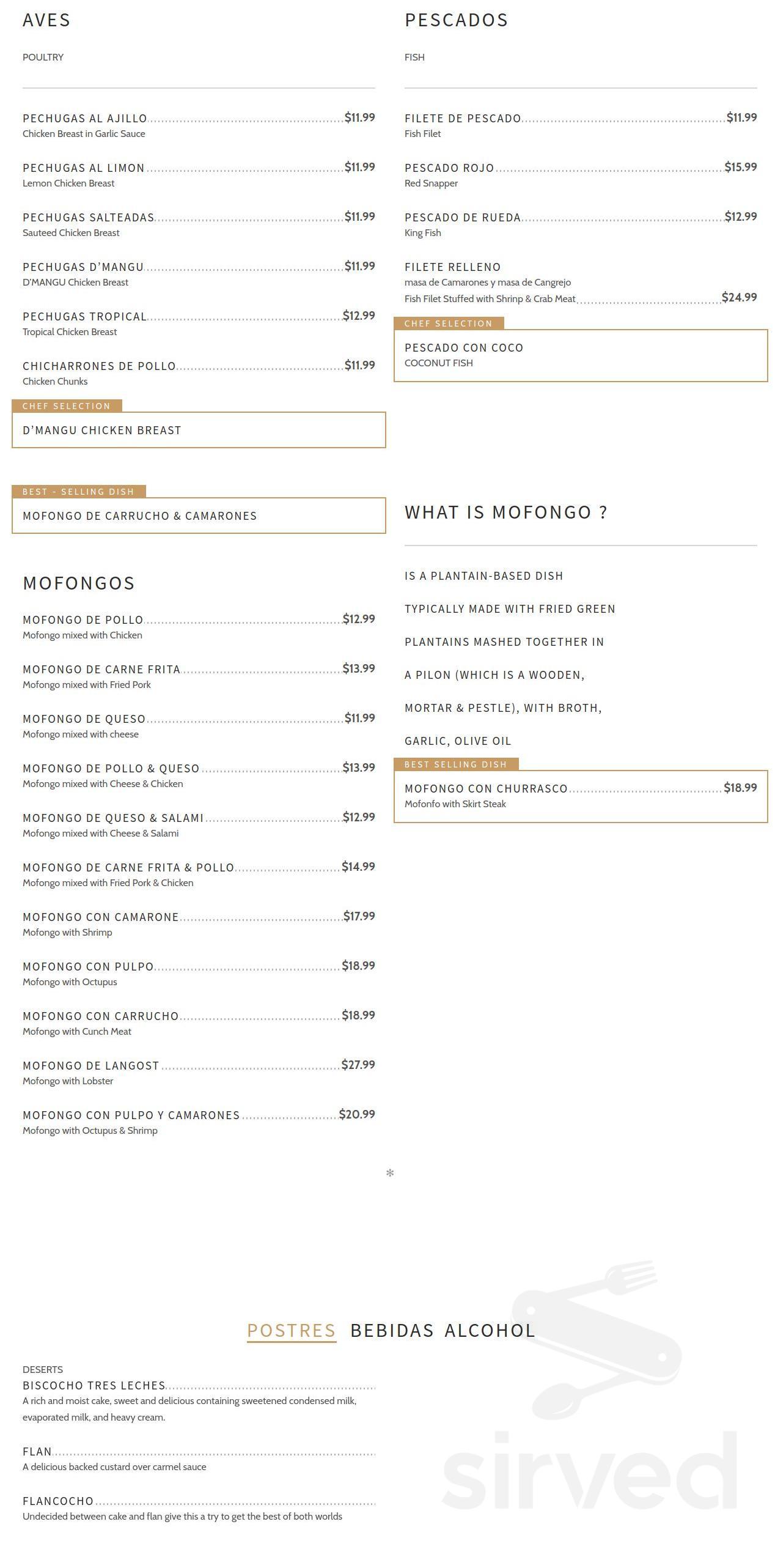 D'Mangu Restaurant menu in Rochester, New York, USA