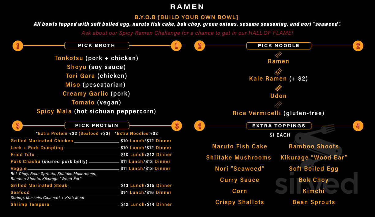 YATAI ramen + yakitori menu in Savannah, Georgia, USA