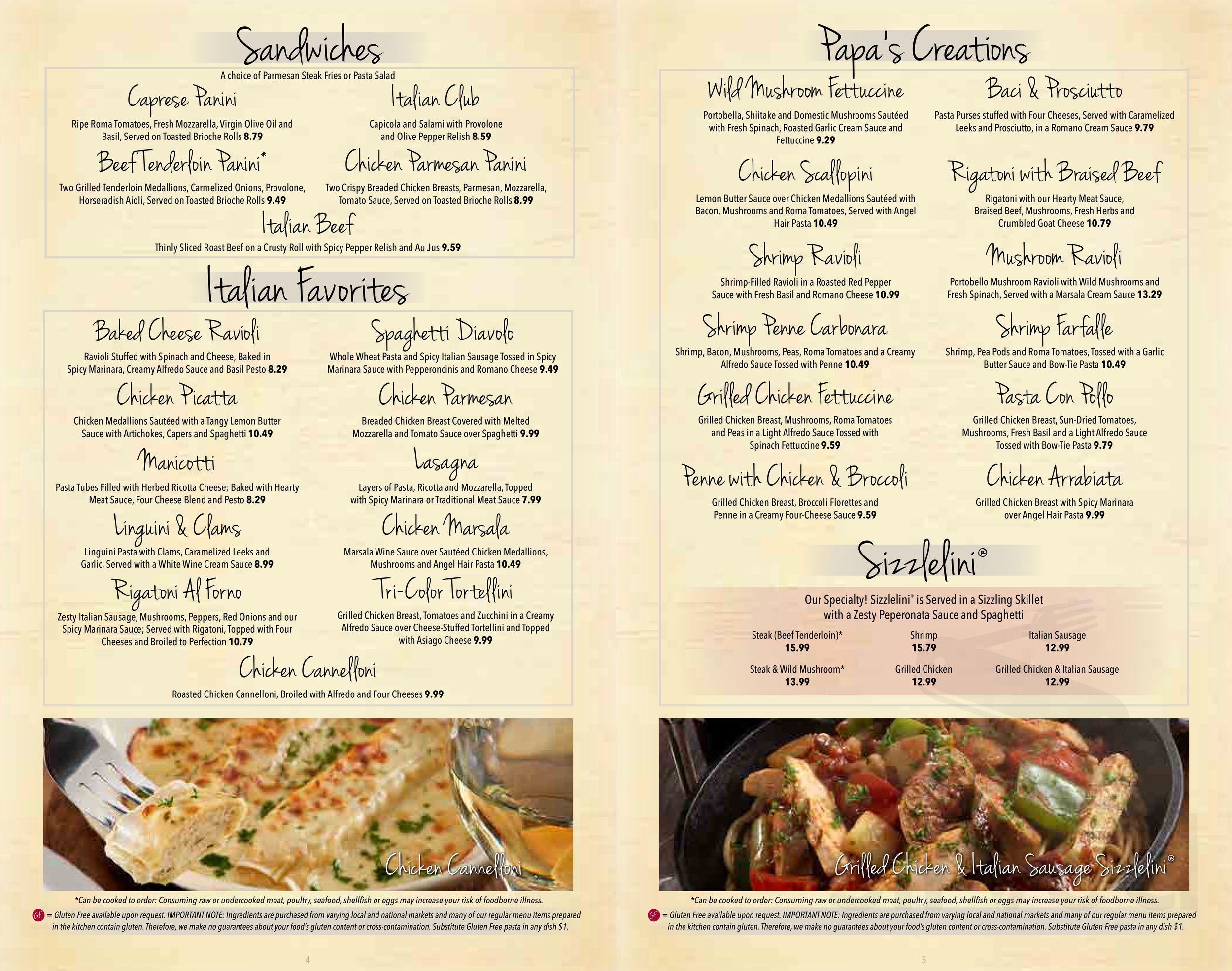 Papa Vino's Italian Kitchen menu in Mishawaka, Indiana, USA