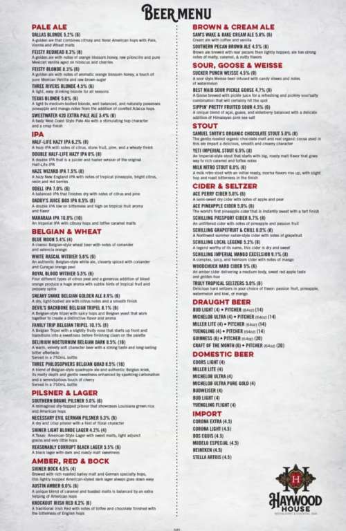 Haywood House Restaurant & Cocktail Bar menu in Jefferson, Texas, USA