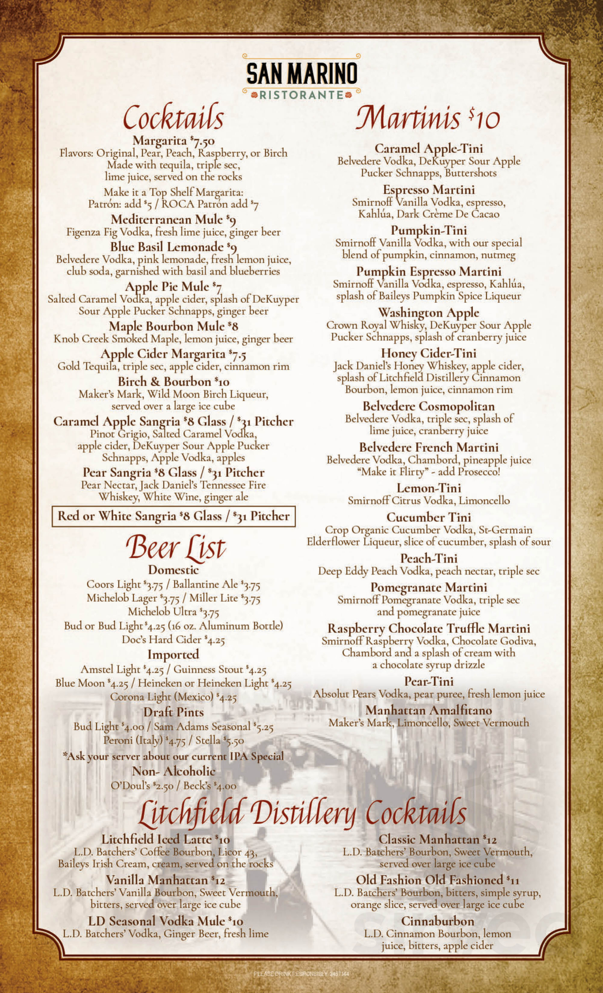 San Marino Ristorante Italiano menus in Waterbury, Connecticut, United ...