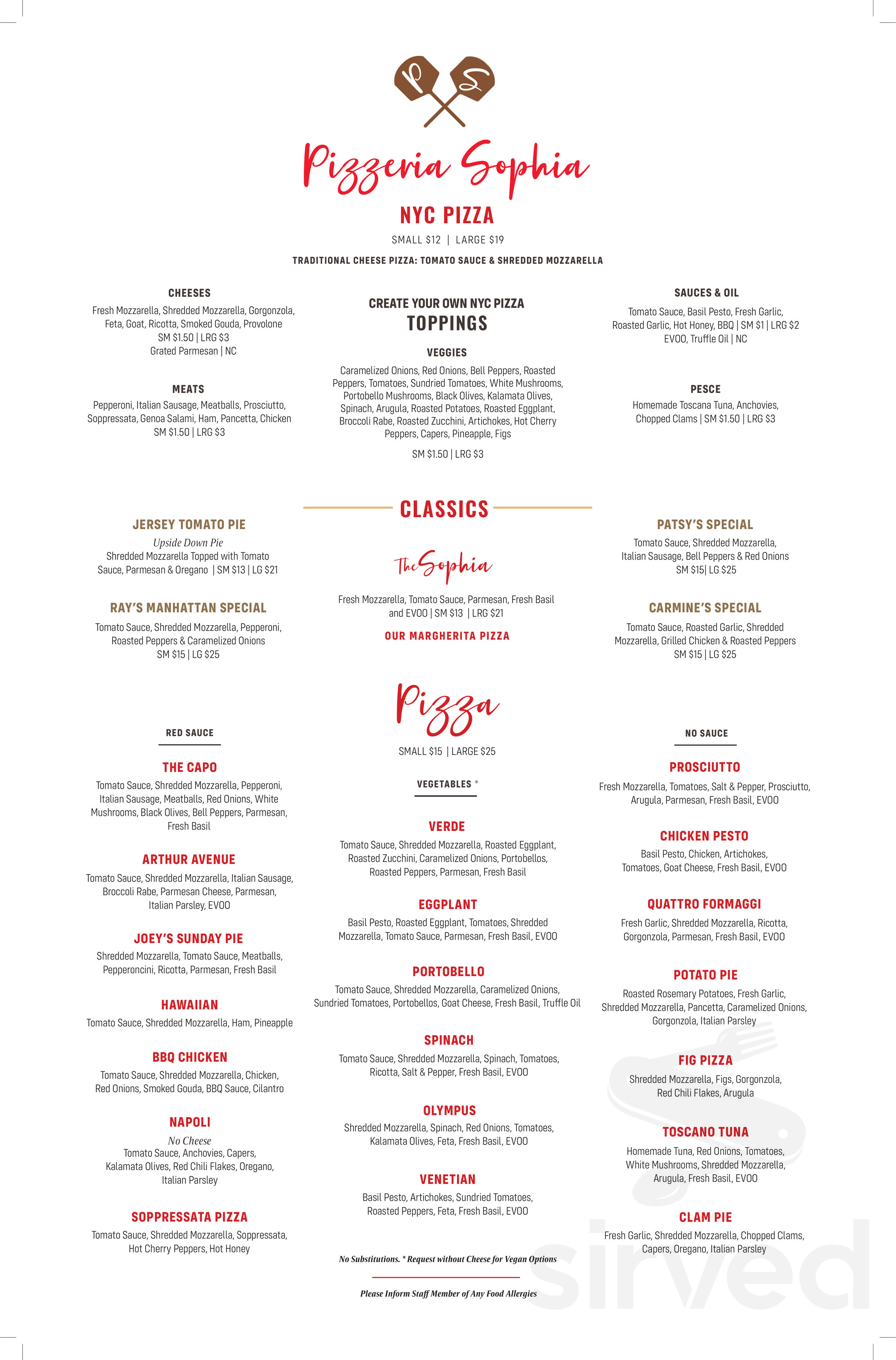 Pizzeria Sophia menu in Delray Beach, Florida, USA