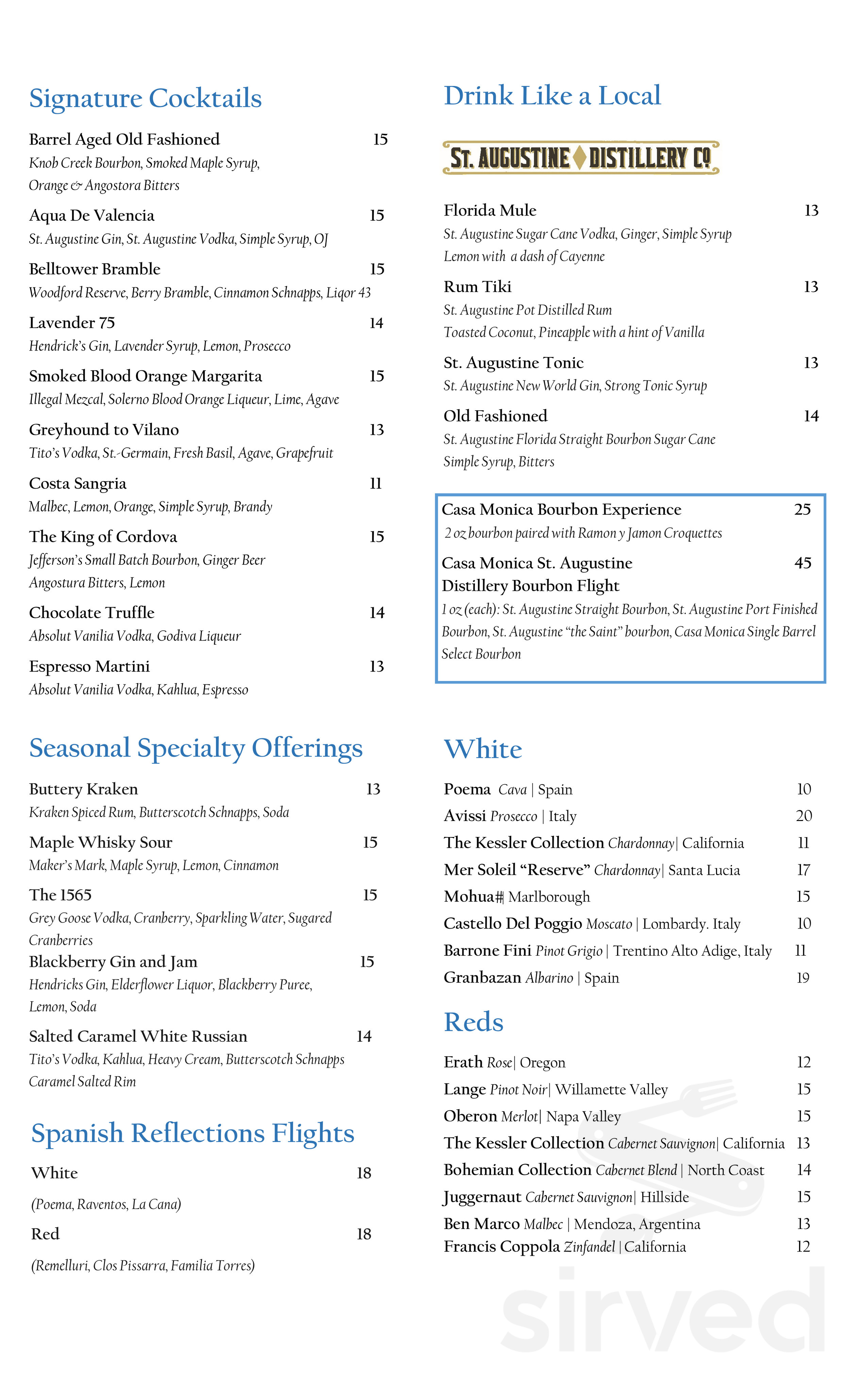 Cobalt Lounge @ Casa Monica Resort & Spa menu in St. Augustine, Florida ...
