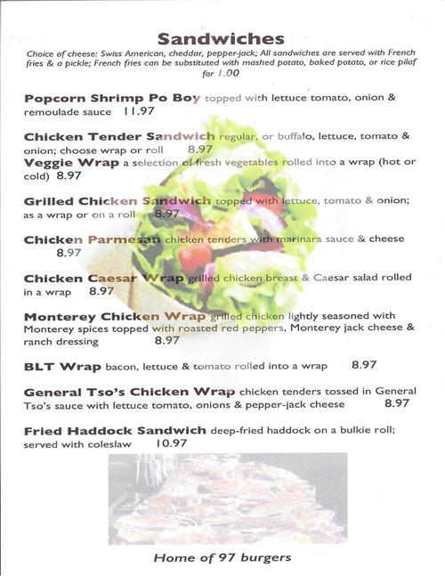 Pub 97 menu in Groveland, Massachusetts, USA