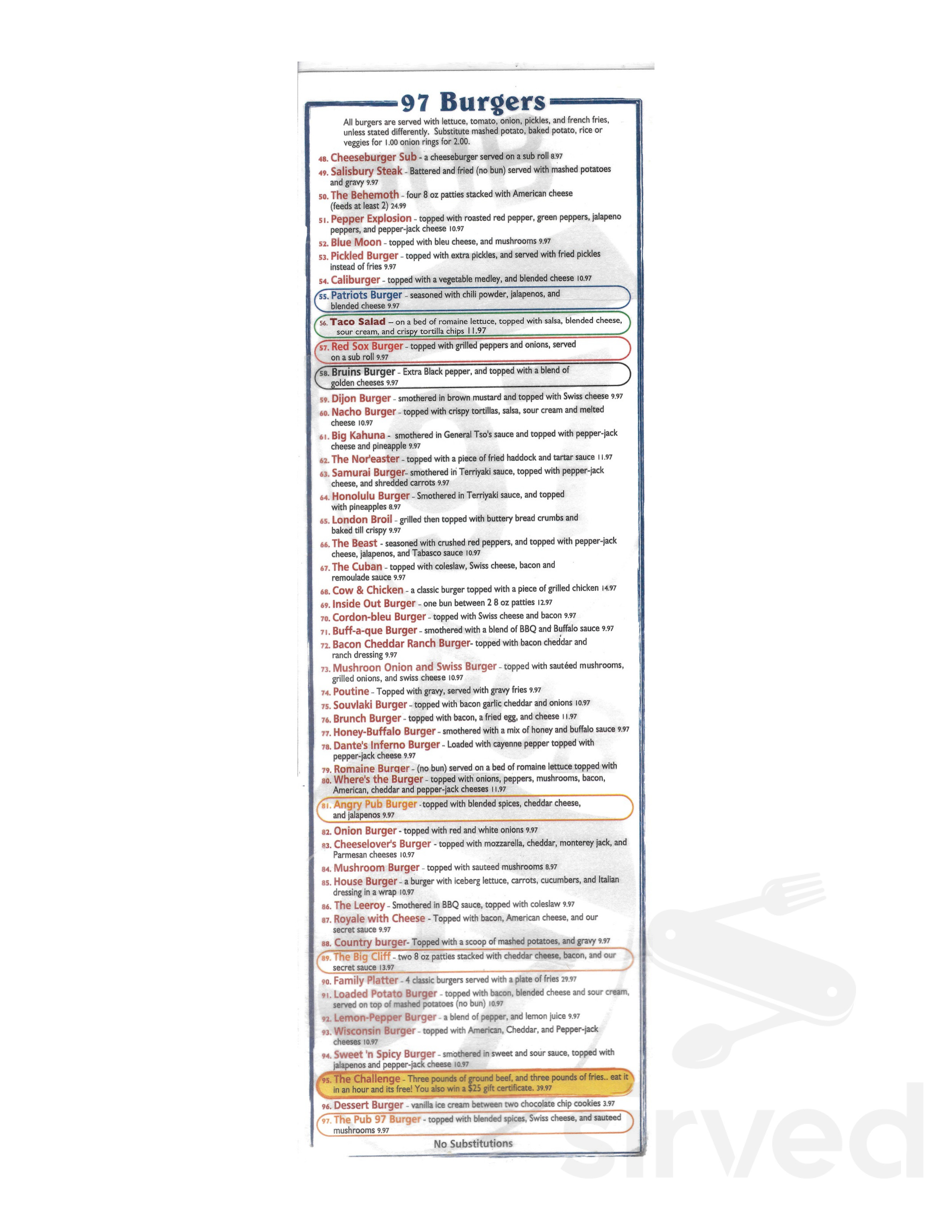 Pub 97 menus in Groveland, Massachusetts, United States