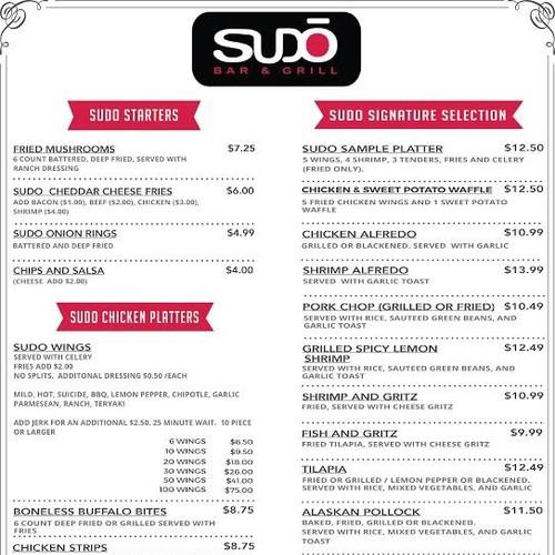 SUDO BAR & GRILL (CONYERS) menu in Conyers, Georgia, USA