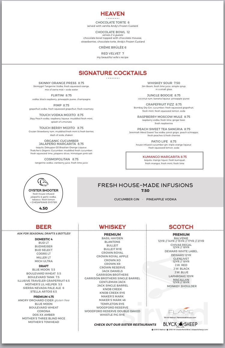 Char Steakhouse and Oyster Bar menu in Springfield, Missouri, USA